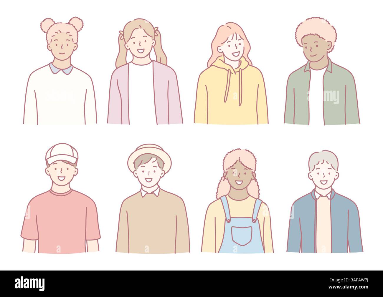 This illustration showcases diverse animated characters in stylish ...