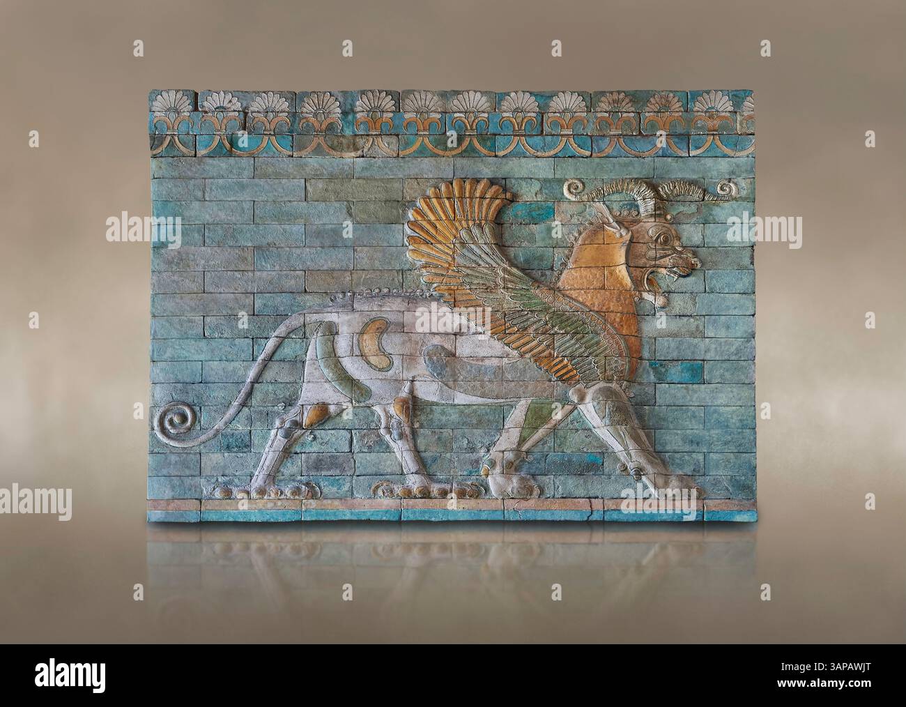 Coloured glazed terracotta tiled panels depicting mythical Griffins ...
