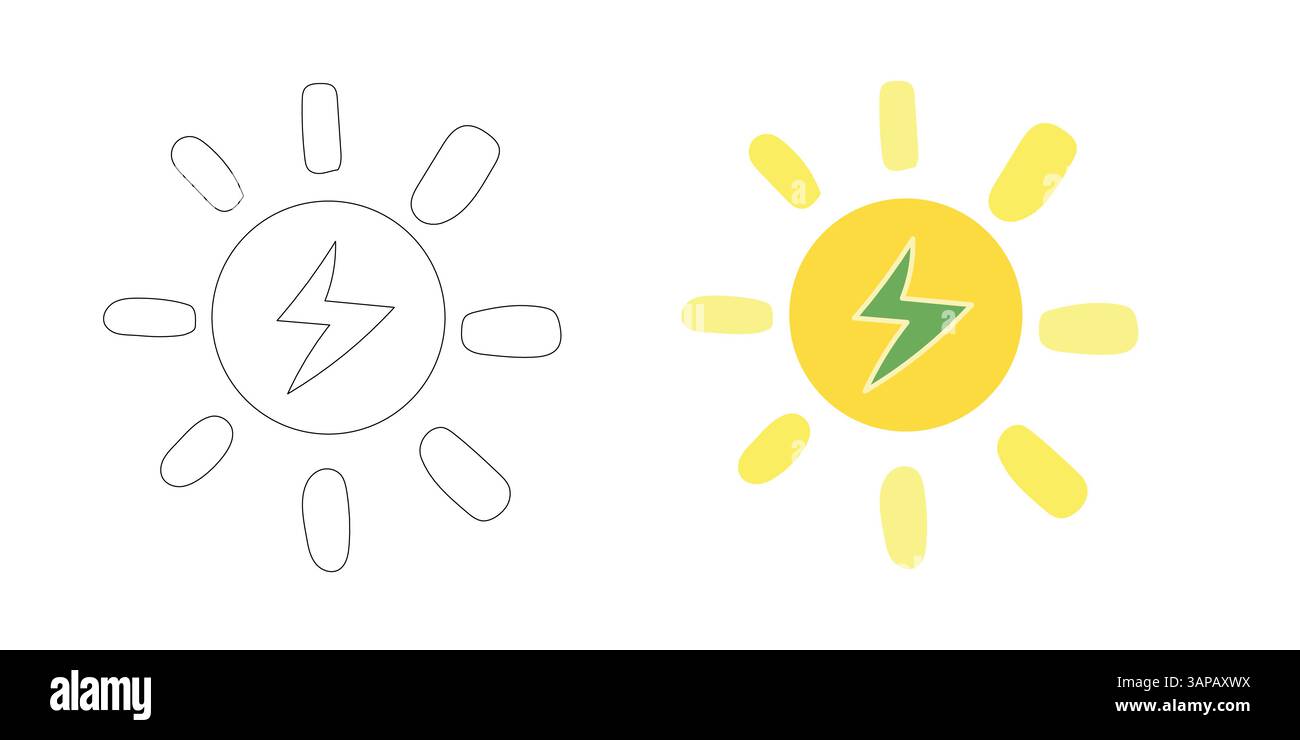 Solar energy icon with yellow sun and green lightning, representing ...
