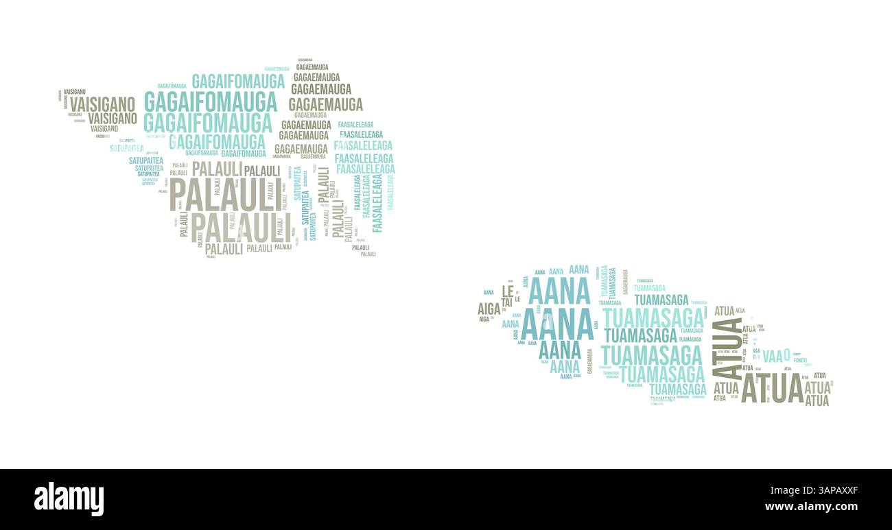 Samoa Word Cloud. Country shape with region division. Samoa typography ...