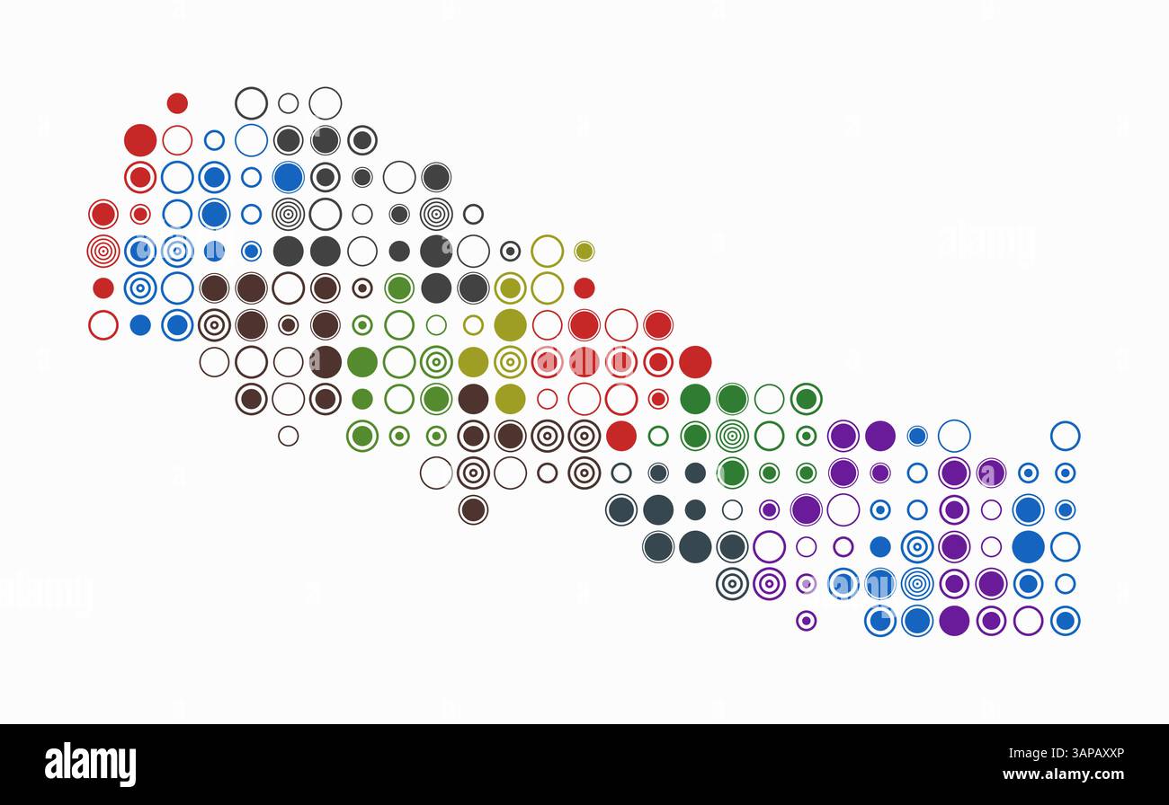 Nepal, shape of the country built of colored cells. Digital style map ...