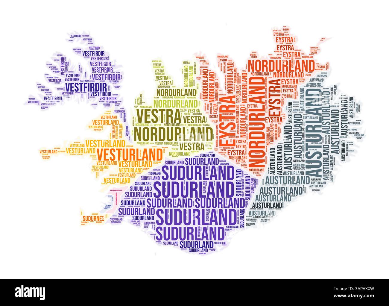Iceland region word cloud. Country shape design. Iceland colored ...