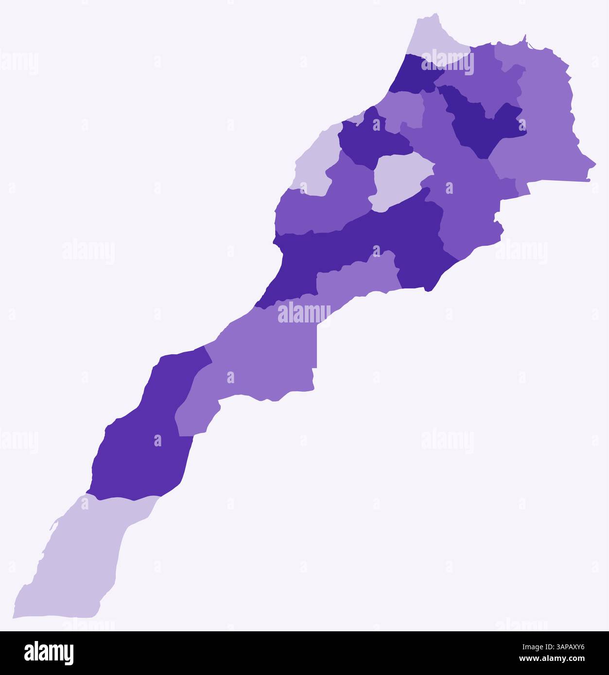 Map of Morocco with regions. Just a simple country border map with region division. Deep purple ...