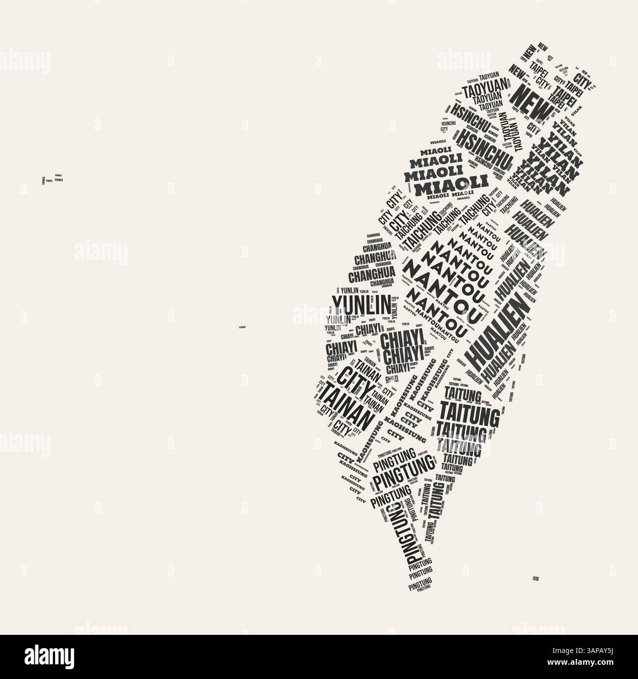 Taiwan Word Cloud. Country with regions division. Taiwan typographic ...