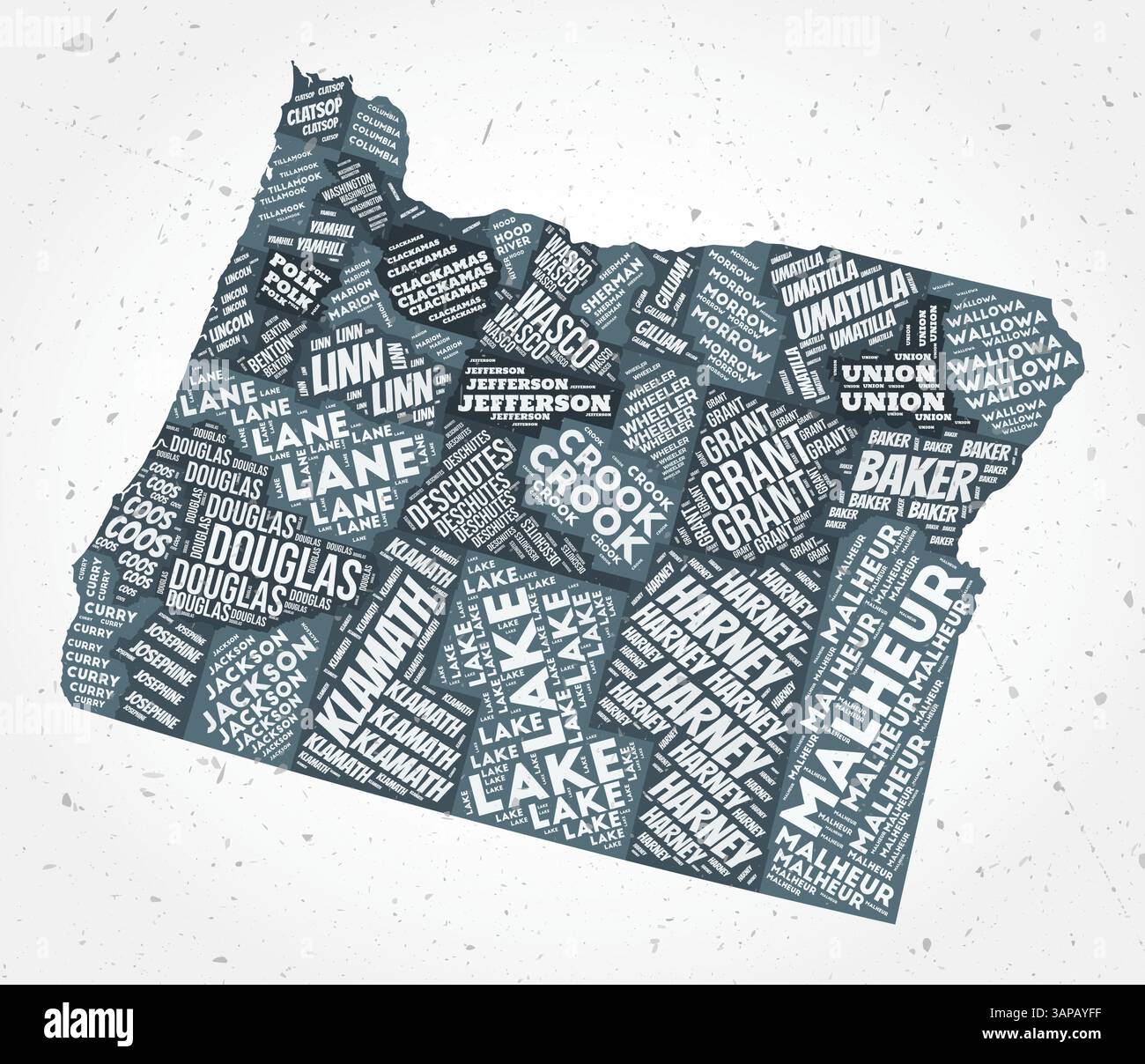 Oregon counties word clouds. State shape on textured background. Oregon ...