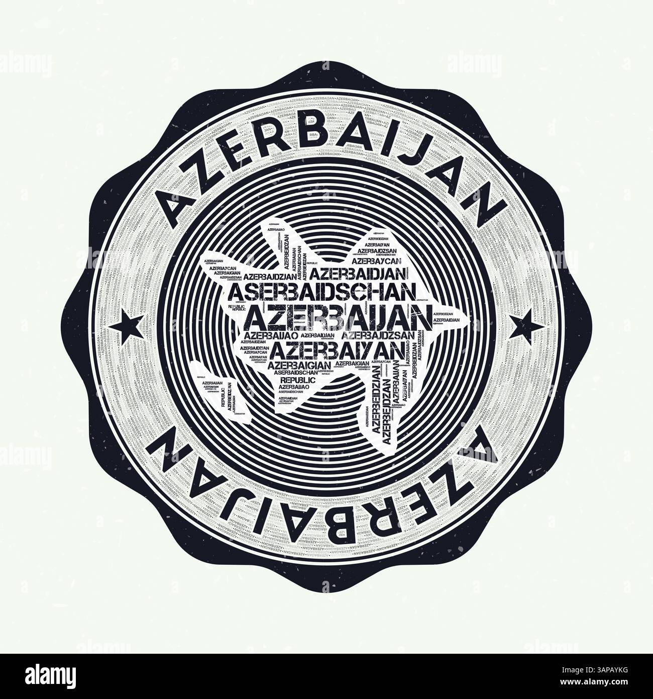 Azerbaijan seal. Country round logo with shape of Azerbaijan and ...
