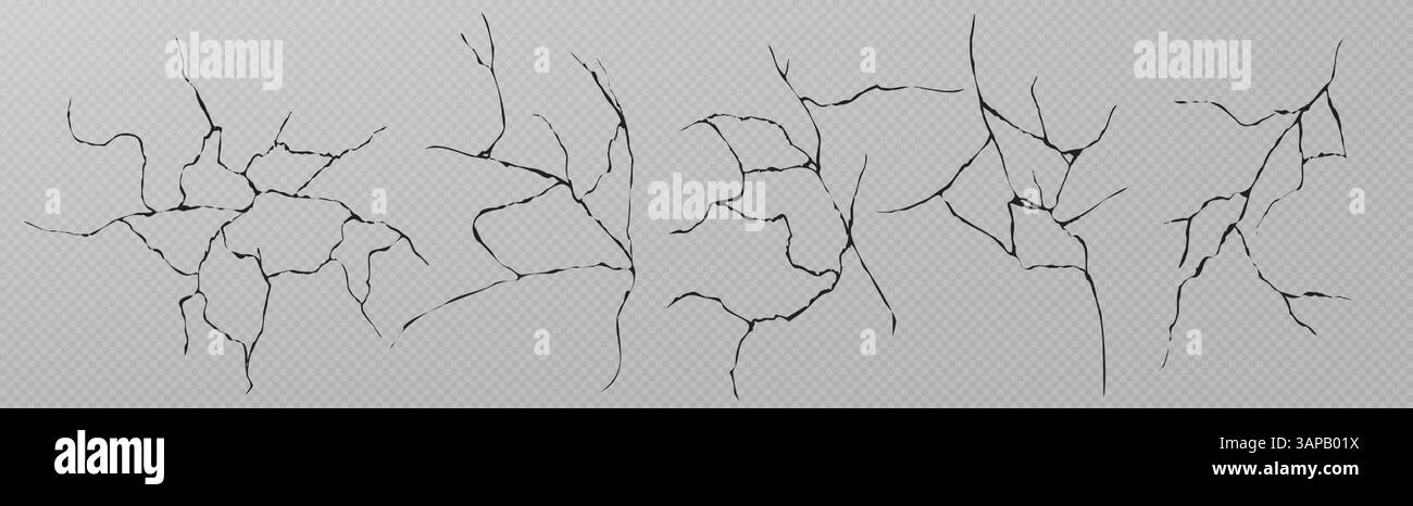 Earthquake cracks and fissures on transparent. Fractured ground surface ...