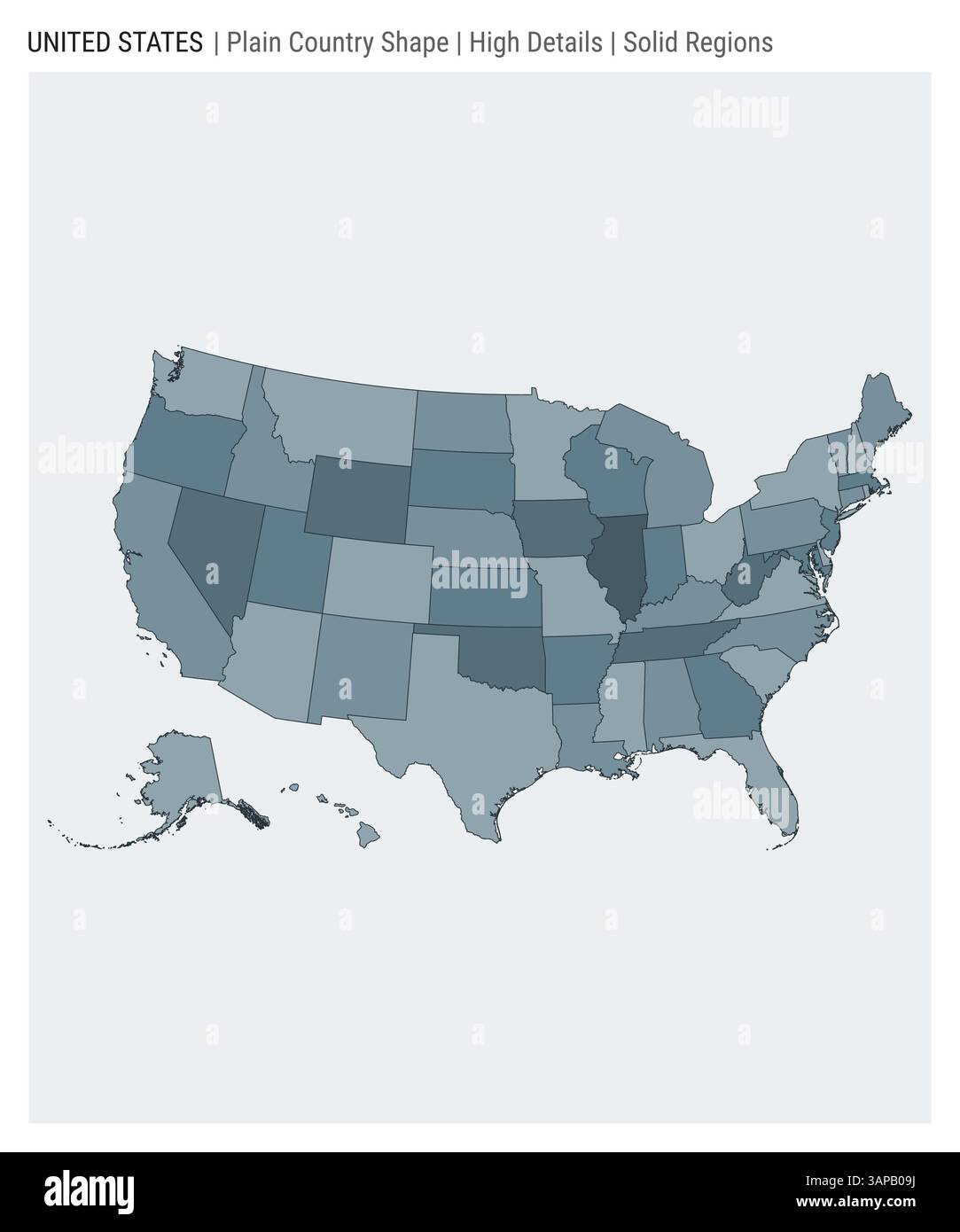 USA plain country map. High details. Solid regions style. Shape of USA ...