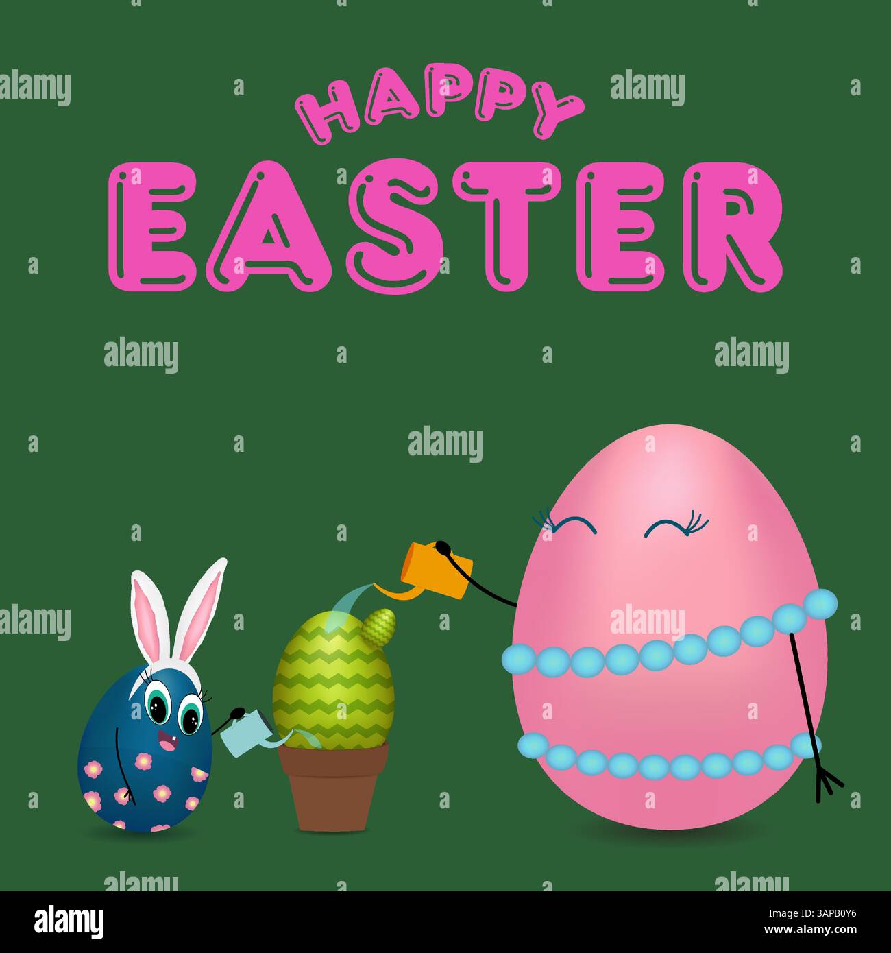 Greeting card with 3D elements featuring anthropomorphic happy family ...