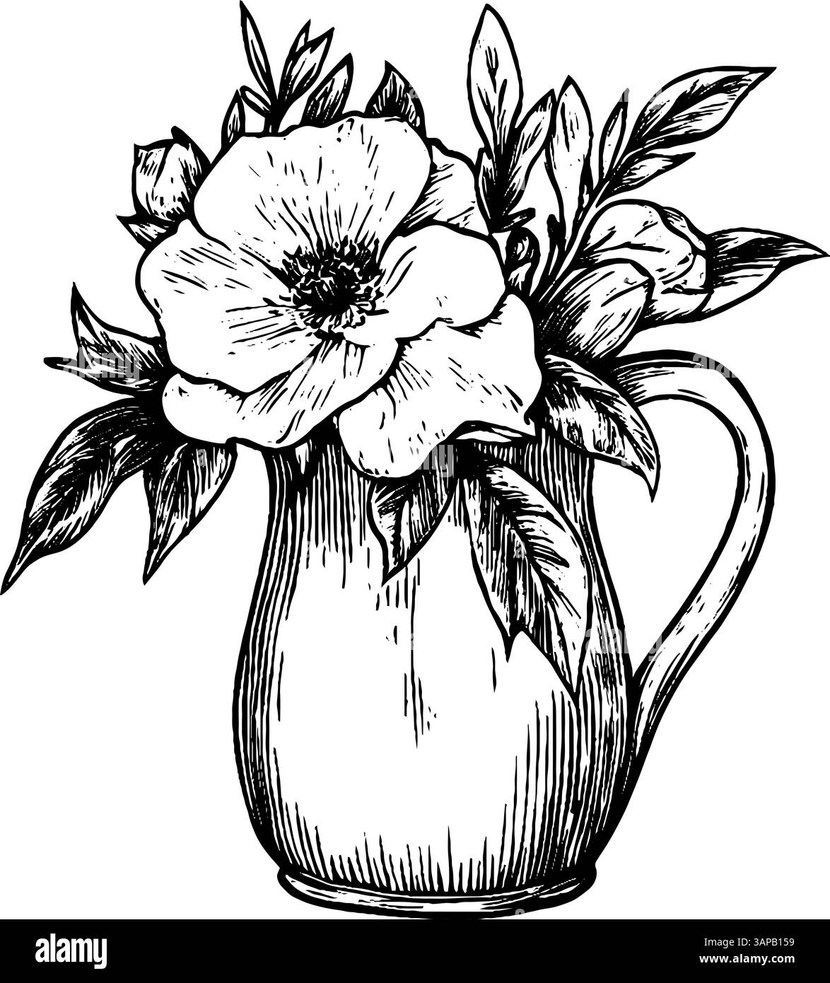 This vintage woodcut illustration presents a detailed ceramic bowl ...