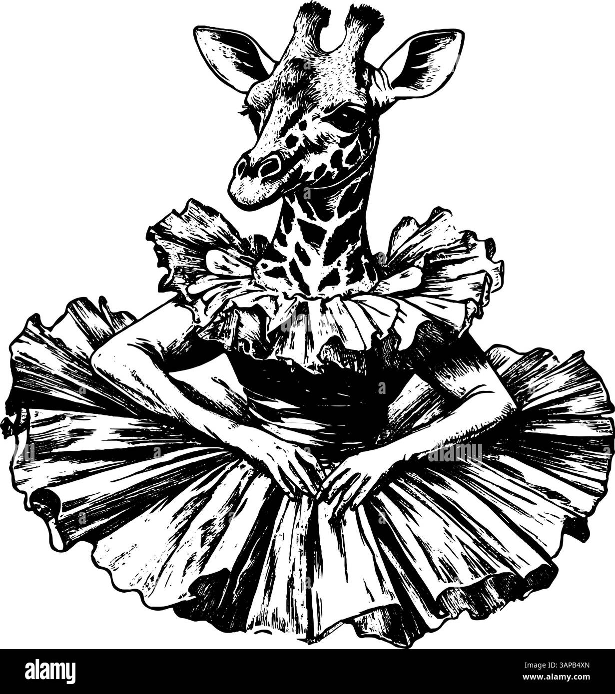 This vintage woodcut illustration showcases a giraffe gracefully ...