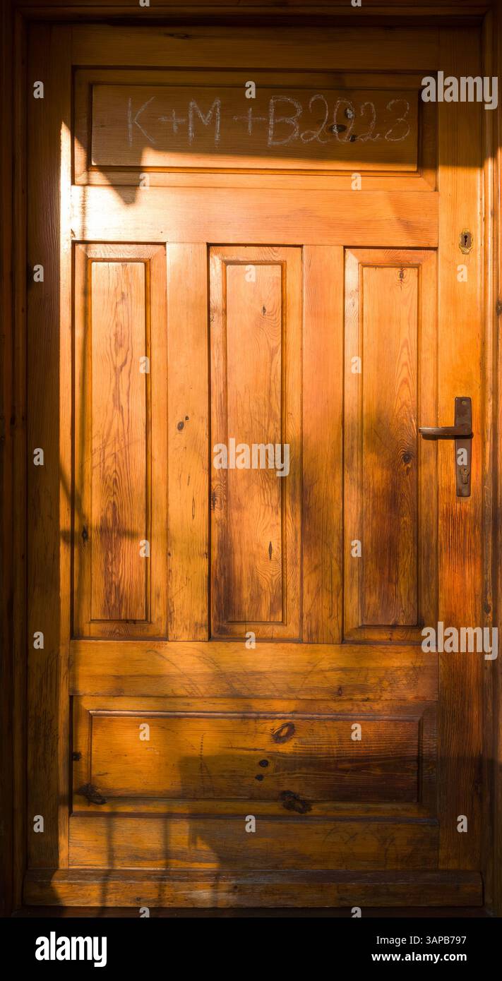 Chalking the door - the initials of the three wise men K+M+B written in ...