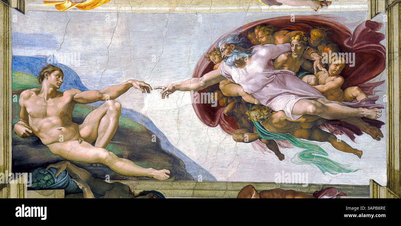 The Creation of Adam by Michelangelo – Renaissance Masterpiece of Divine Touch Stock Vector ...
