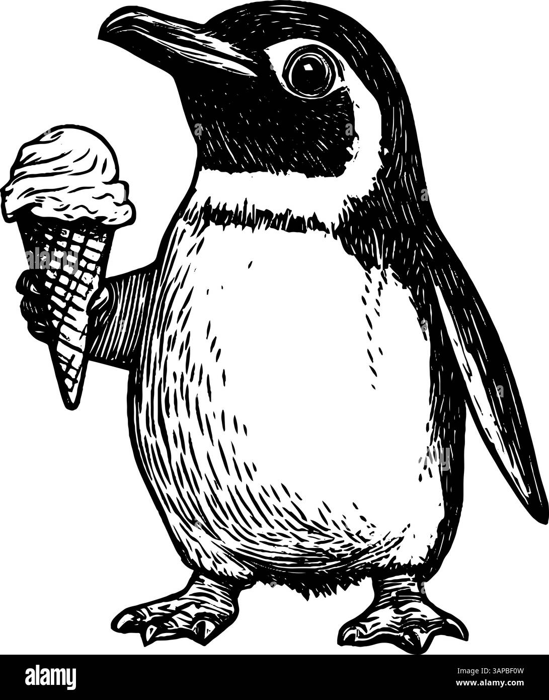 This vintage woodcut illustration features a penguin expertly balancing ...