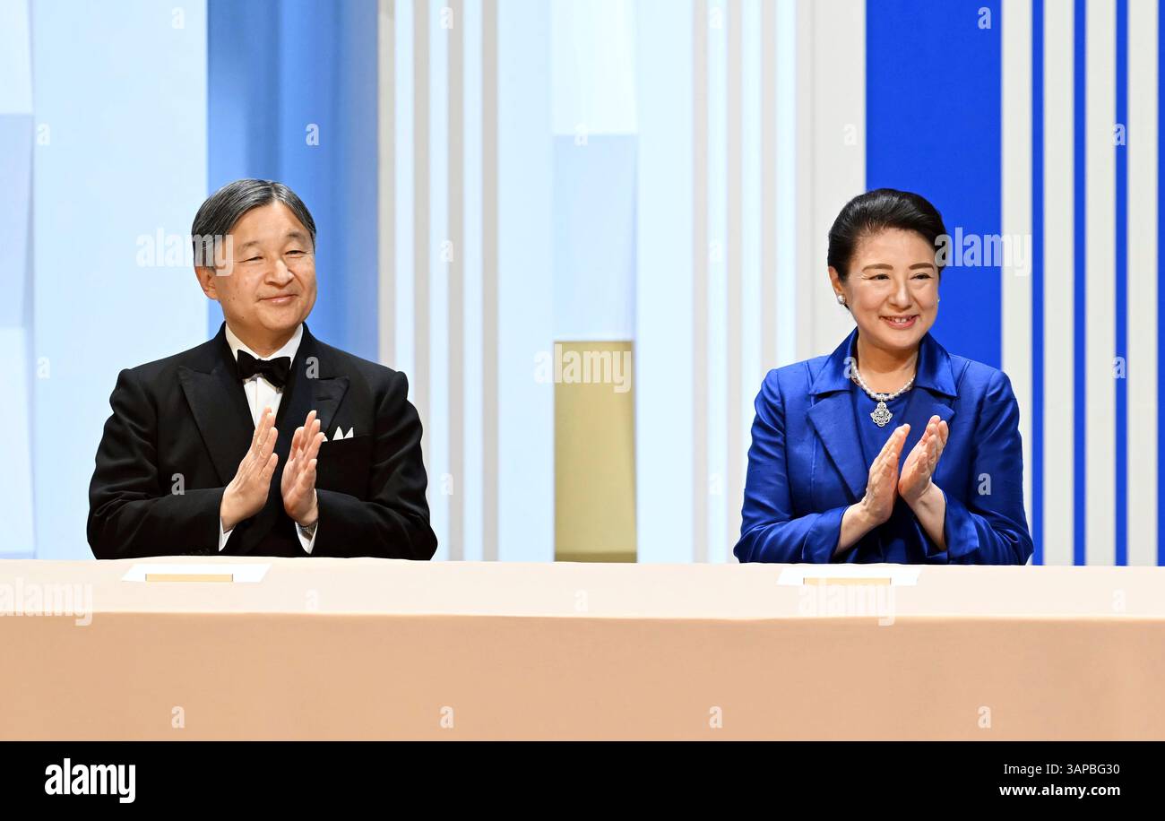 Japanese Emperor Naruhito and Empress Masako applaud the laureates ...