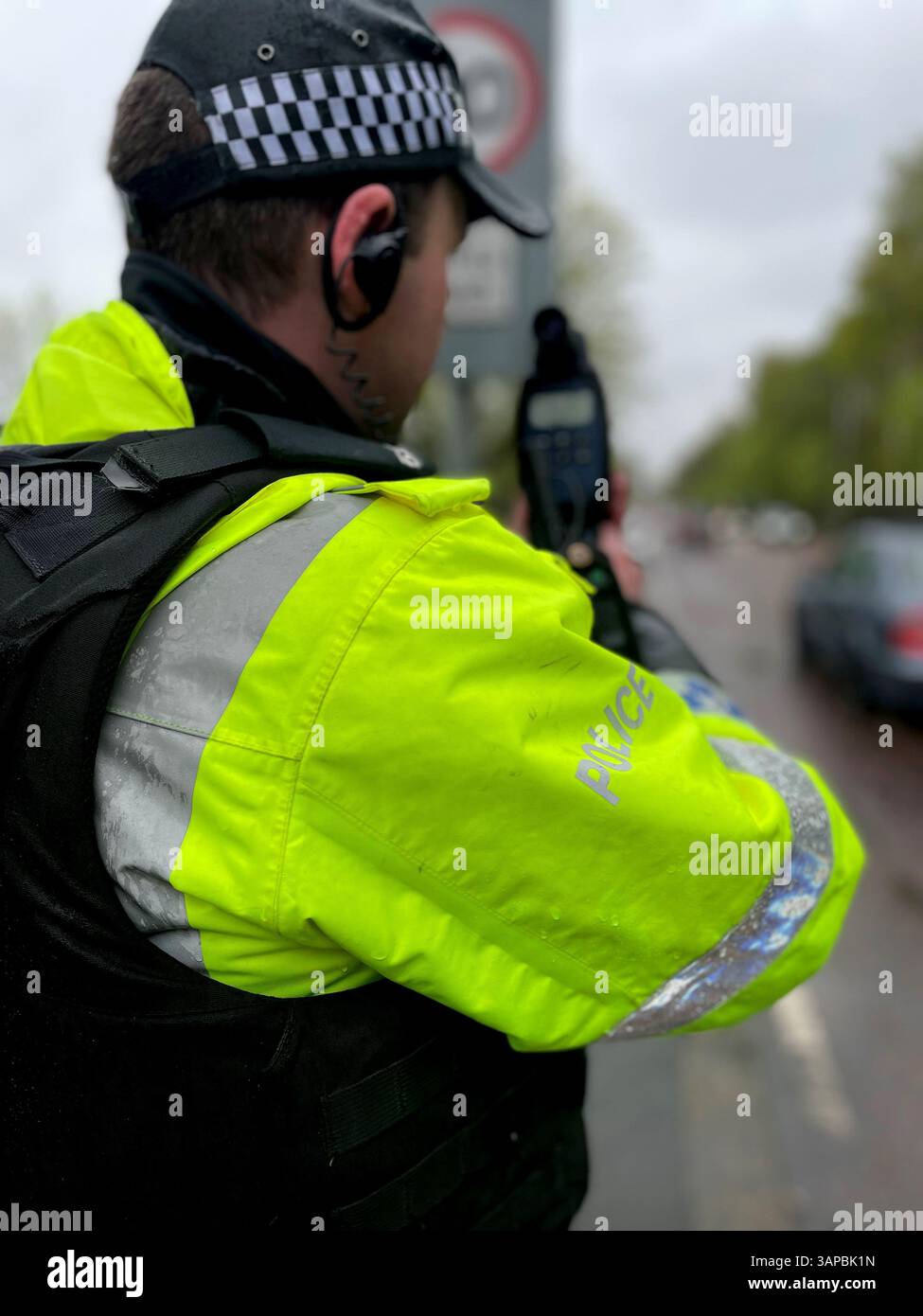 A view of a Police Service Northern Ireland (PSNI) officer with a speed ...