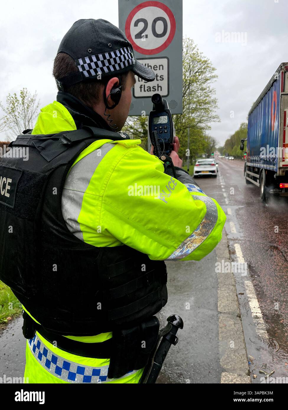 A view of a Police Service Northern Ireland (PSNI) officer with a speed ...