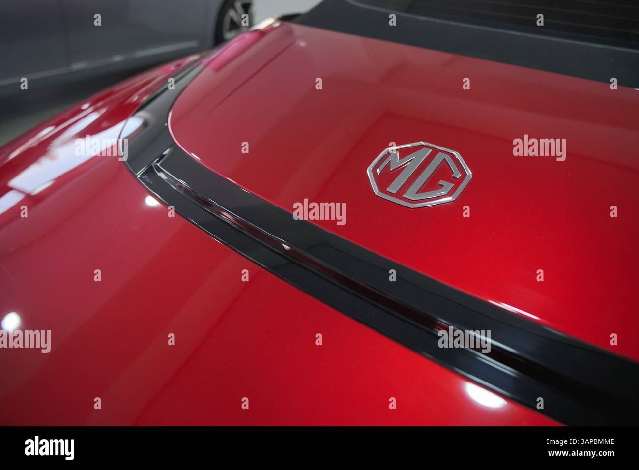 Almaty, Kazakhstan - March 26, 2025: MG Cyberster logo on the rear hood ...