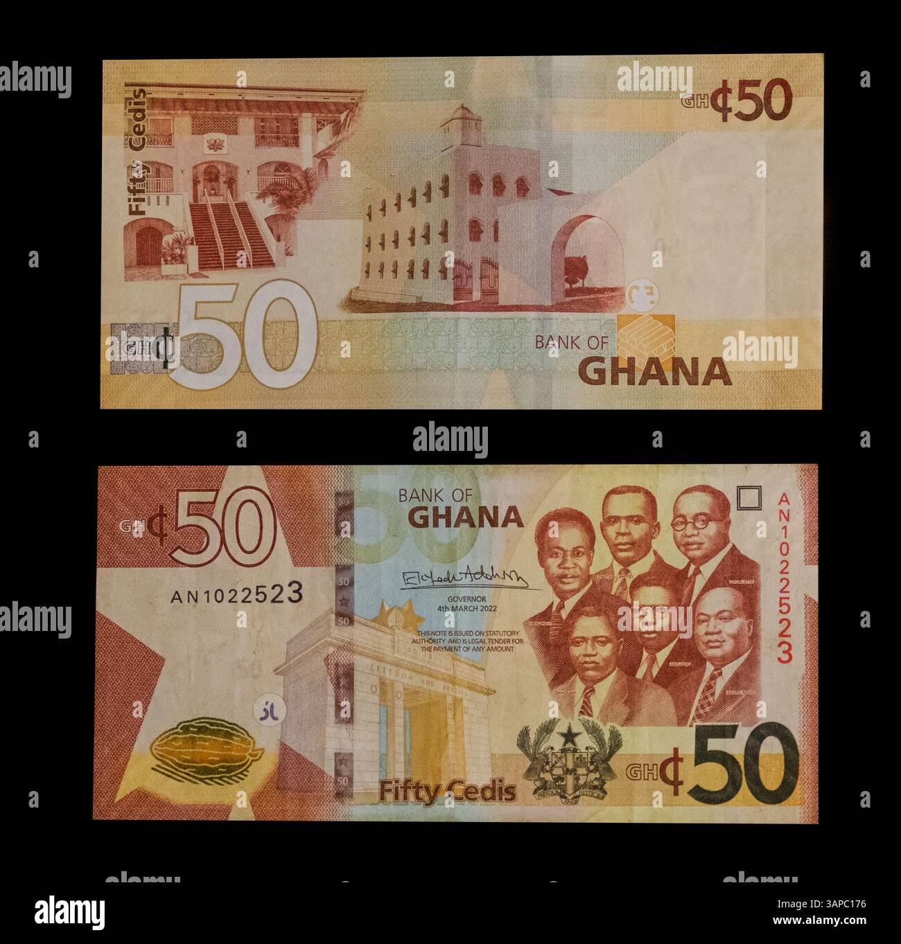 Accra, Ghana. Ghanaian Currency Banknote. 50 Cedis, front and back ...