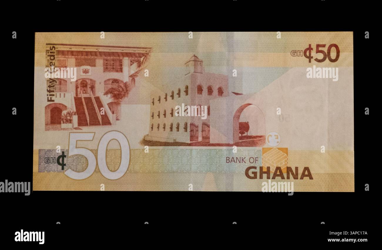 Accra, Ghana. Ghanaian Currency Banknote. 50 Cedis, back Stock Photo ...