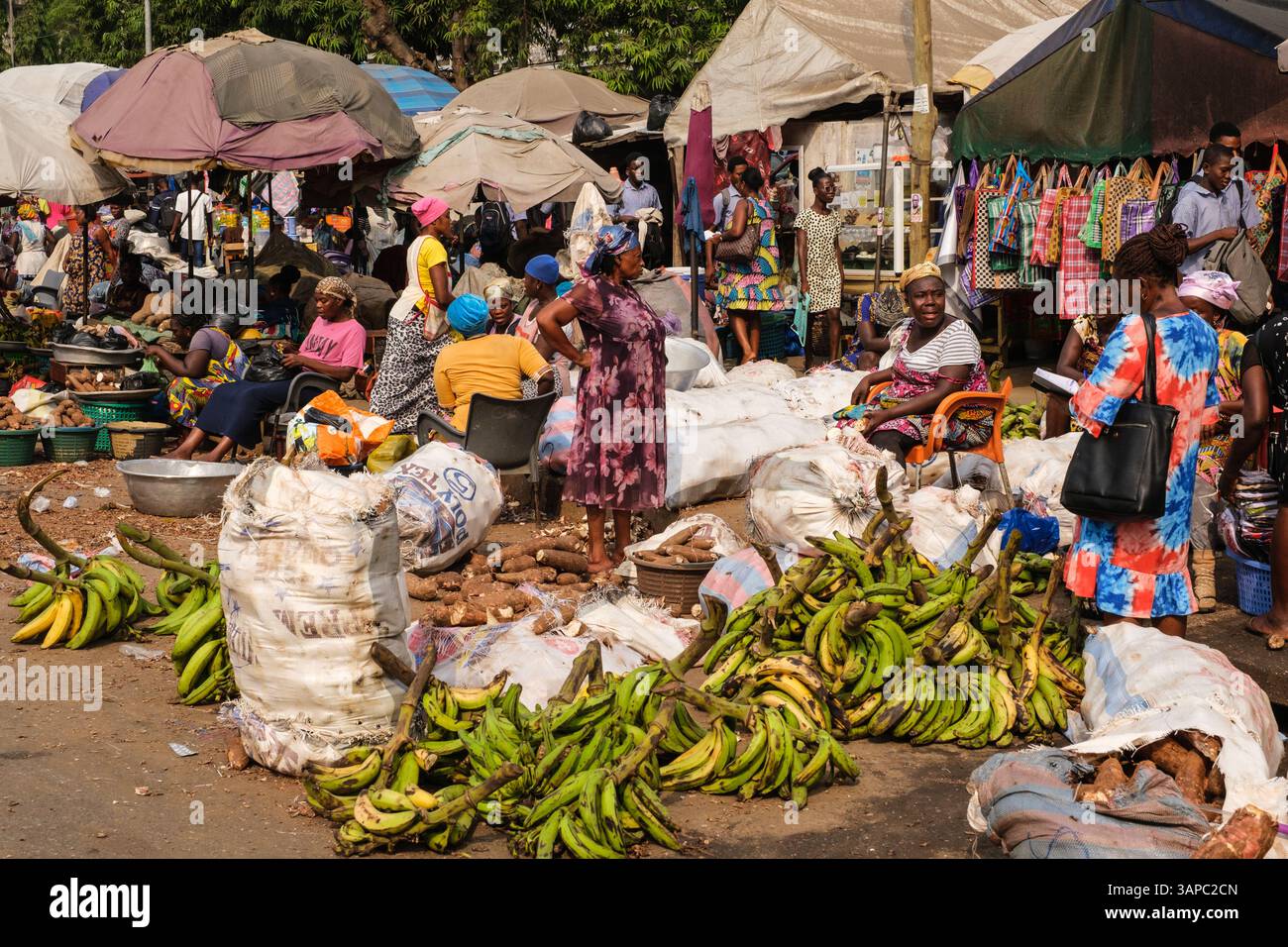 Accra, Ghana. Makole Market. Women Vendors in the Market. Plantain and ...