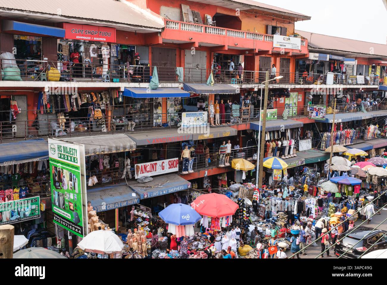 Accra, Ghana. Makole Market Street Scene. Mannequins Display Clothing ...
