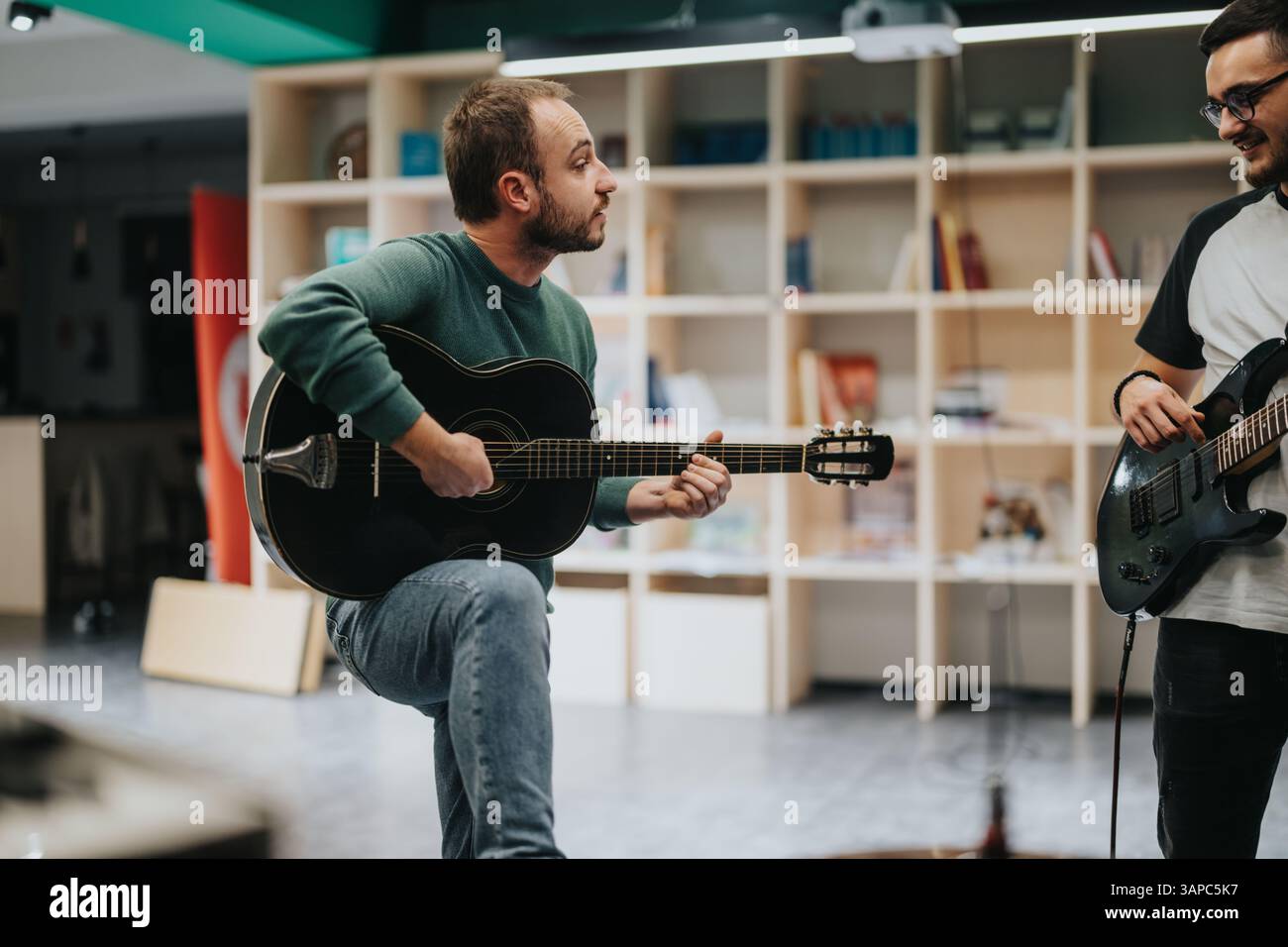 Musicians jamming together two electric hi-res stock photography and ...