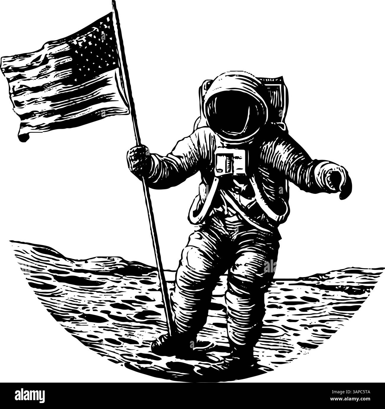 Vintage engraved space exploration set with astronaut helmet, oxygen ...