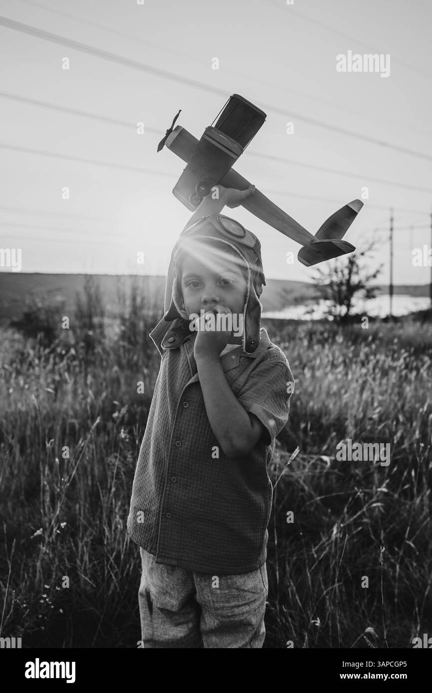 Boy in preschool playing Black and White Stock Photos & Images - Alamy