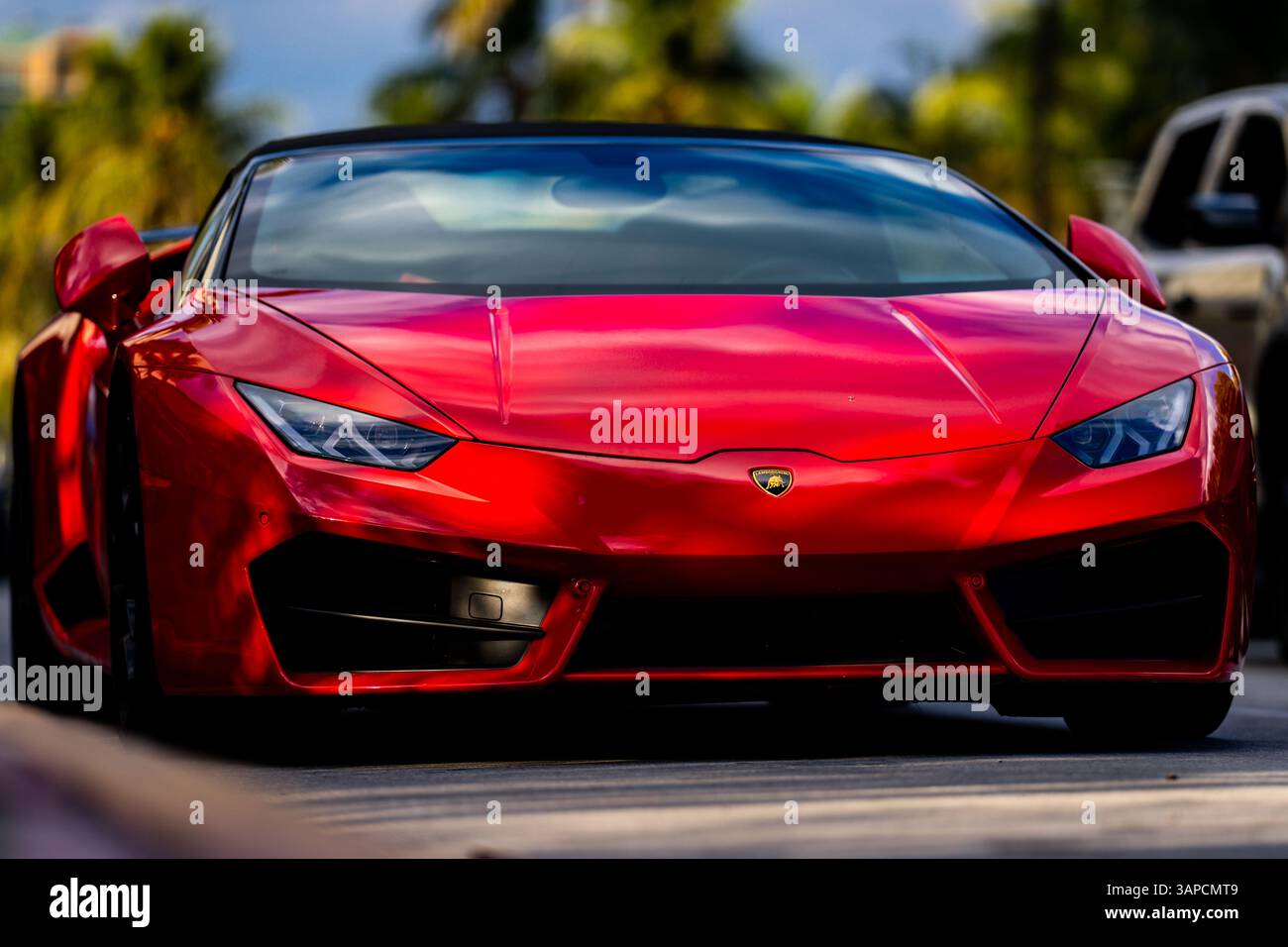 April 3, 2025. Miami. Lambo concept. Lamborghini sport car on the city street. Lamborghini ...