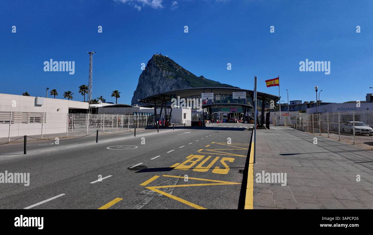 Spanish customs facilities and border crossing with Gibraltar, showing ...