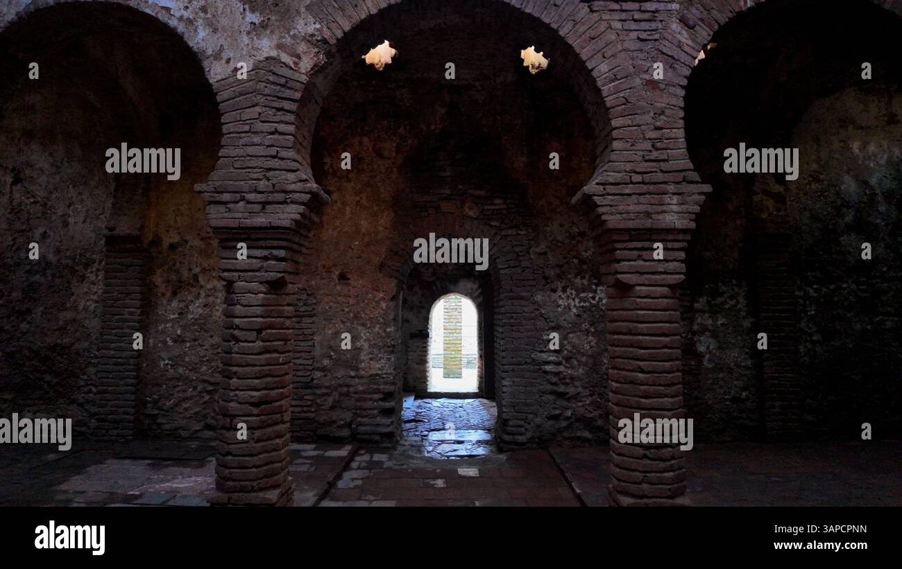 Ancient arab baths of Ronda, Spain, showing horseshoe arches, brick ...