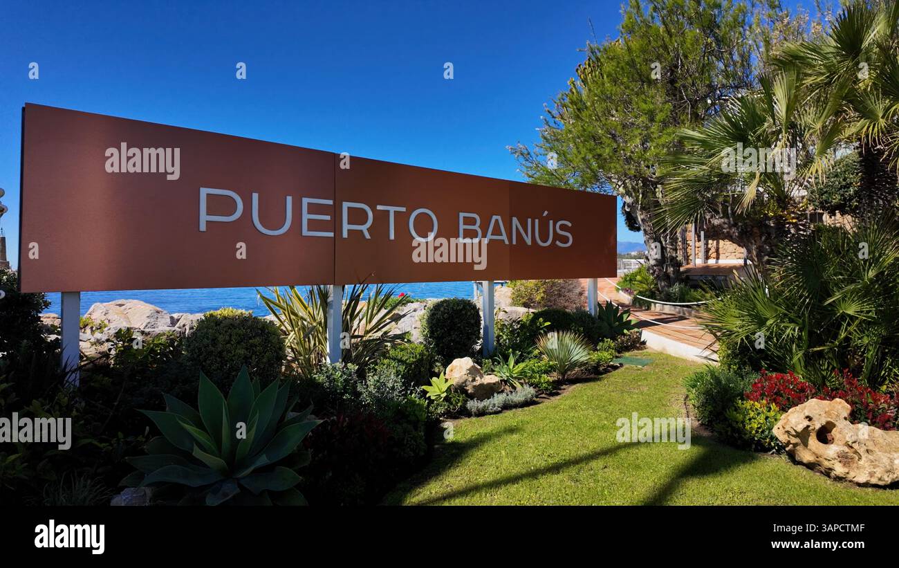 A view of a sign at the entrance to marbella hi-res stock photography ...