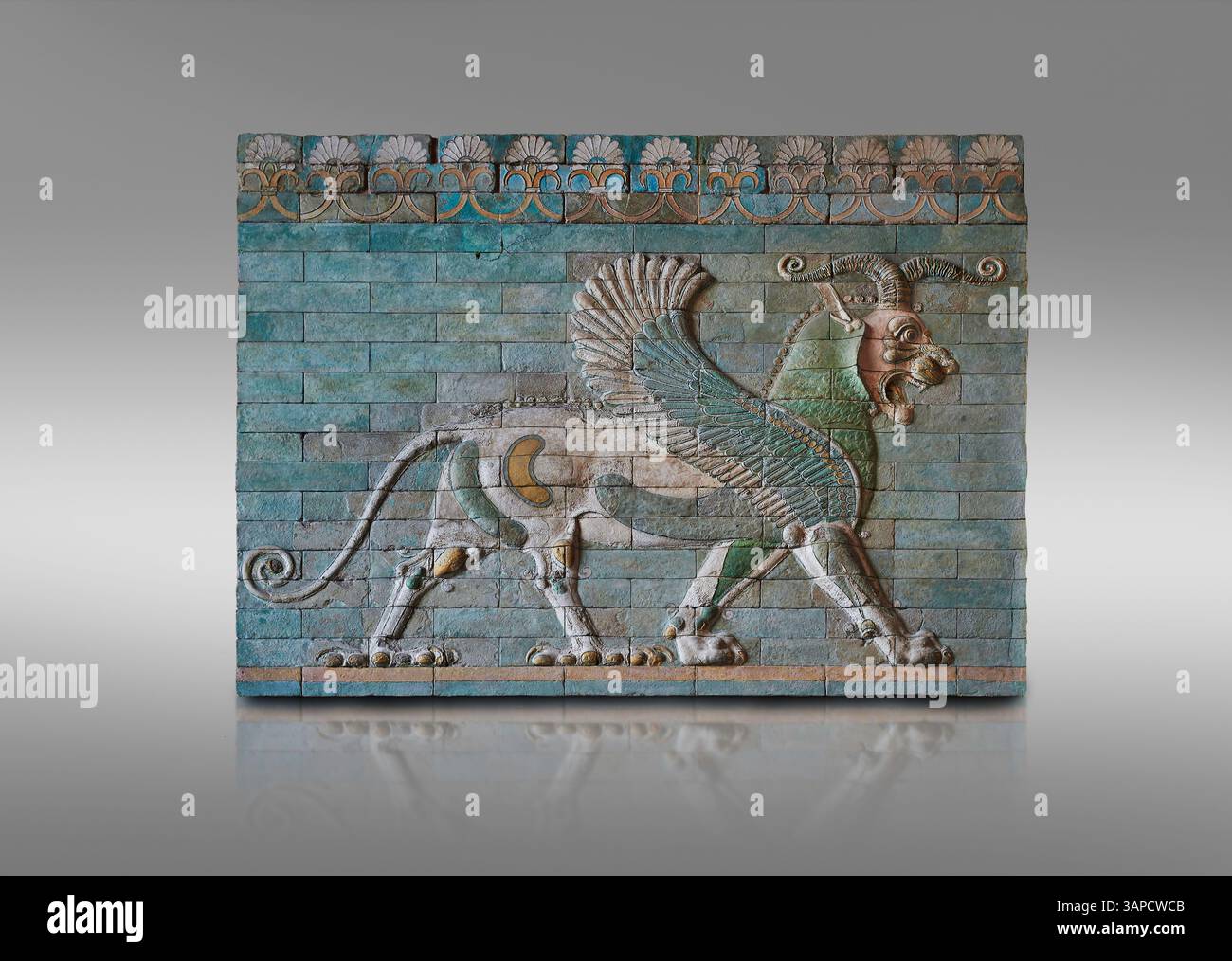 Coloured glazed terracotta tiled panels depicting mythical Griffins ...