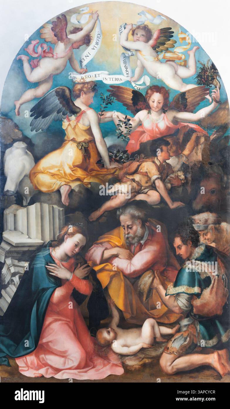 FLORENCE, ITALY - MARCH 18, 2025: The painting of Nativity in the ...