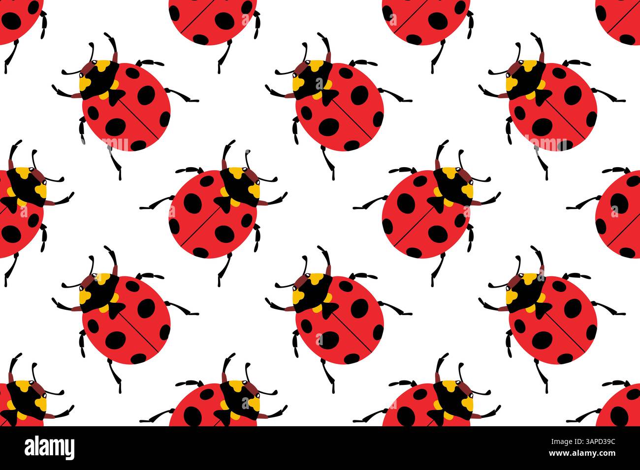 Seamless vector pattern with red ladybugs on a white background. Flat ...