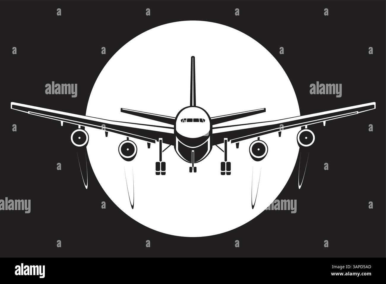 Airplane take off in front of the sun – vector illustration Stock ...