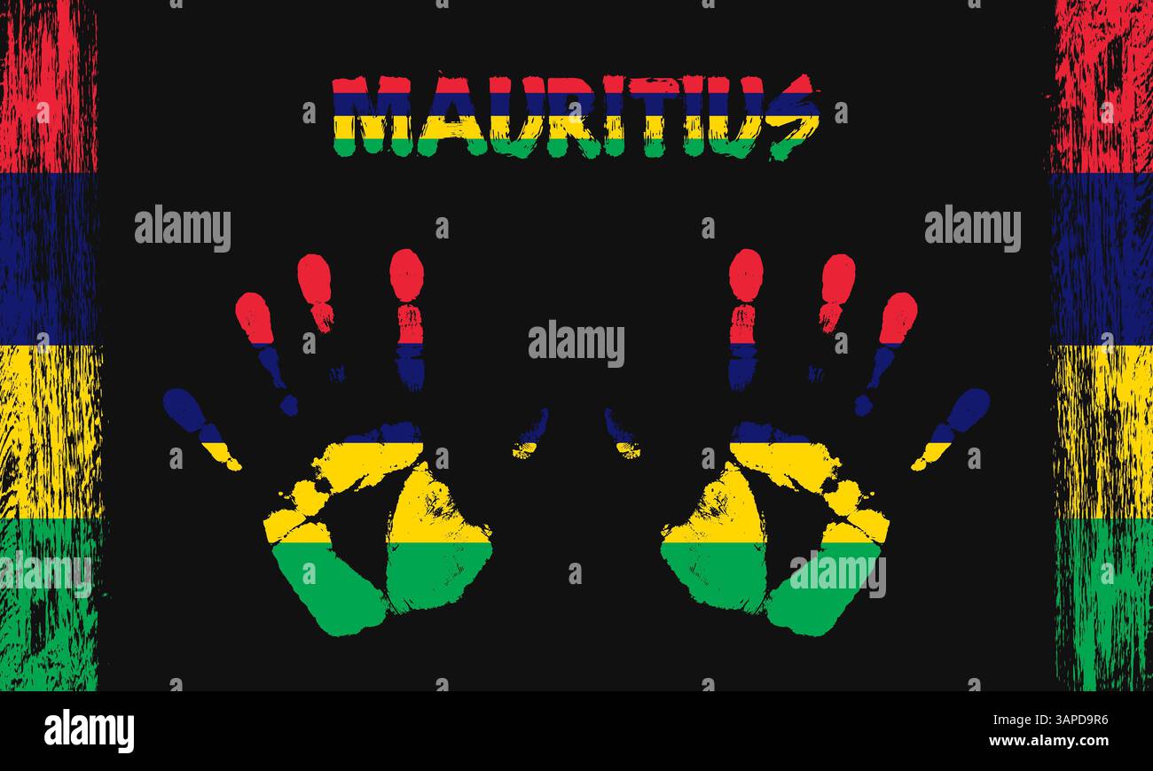 Vector flag of Mauritius in the form of peaceful palms with text and ...