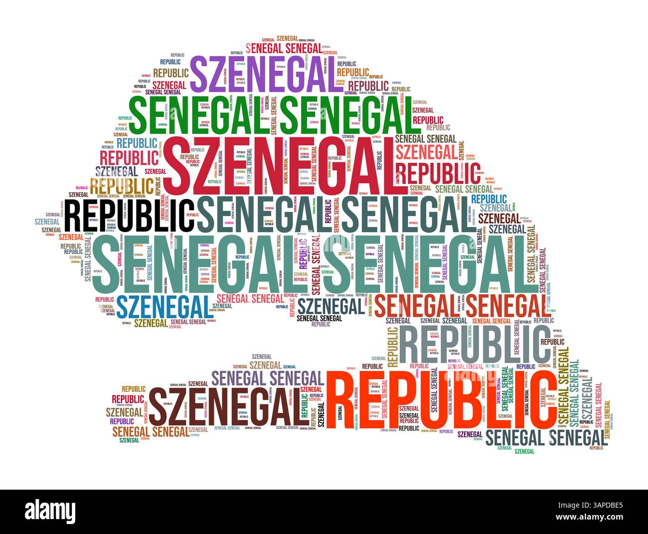 Senegal country shape word cloud. Typography style country illustration ...