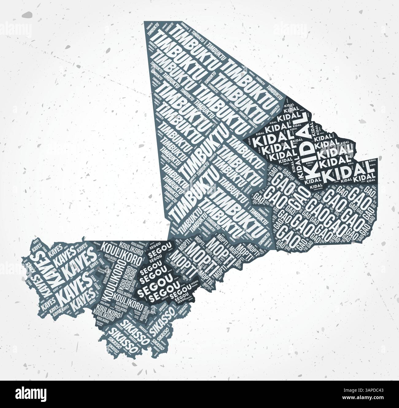 Mali regions word clouds. Country shape on textured background. Mali ...