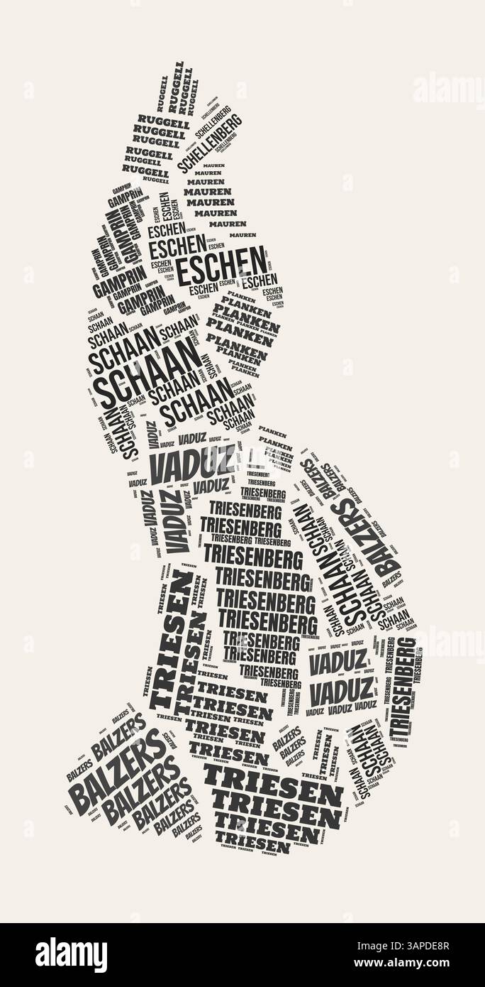 Liechtenstein Word Cloud. Country with regions division. Liechtenstein ...