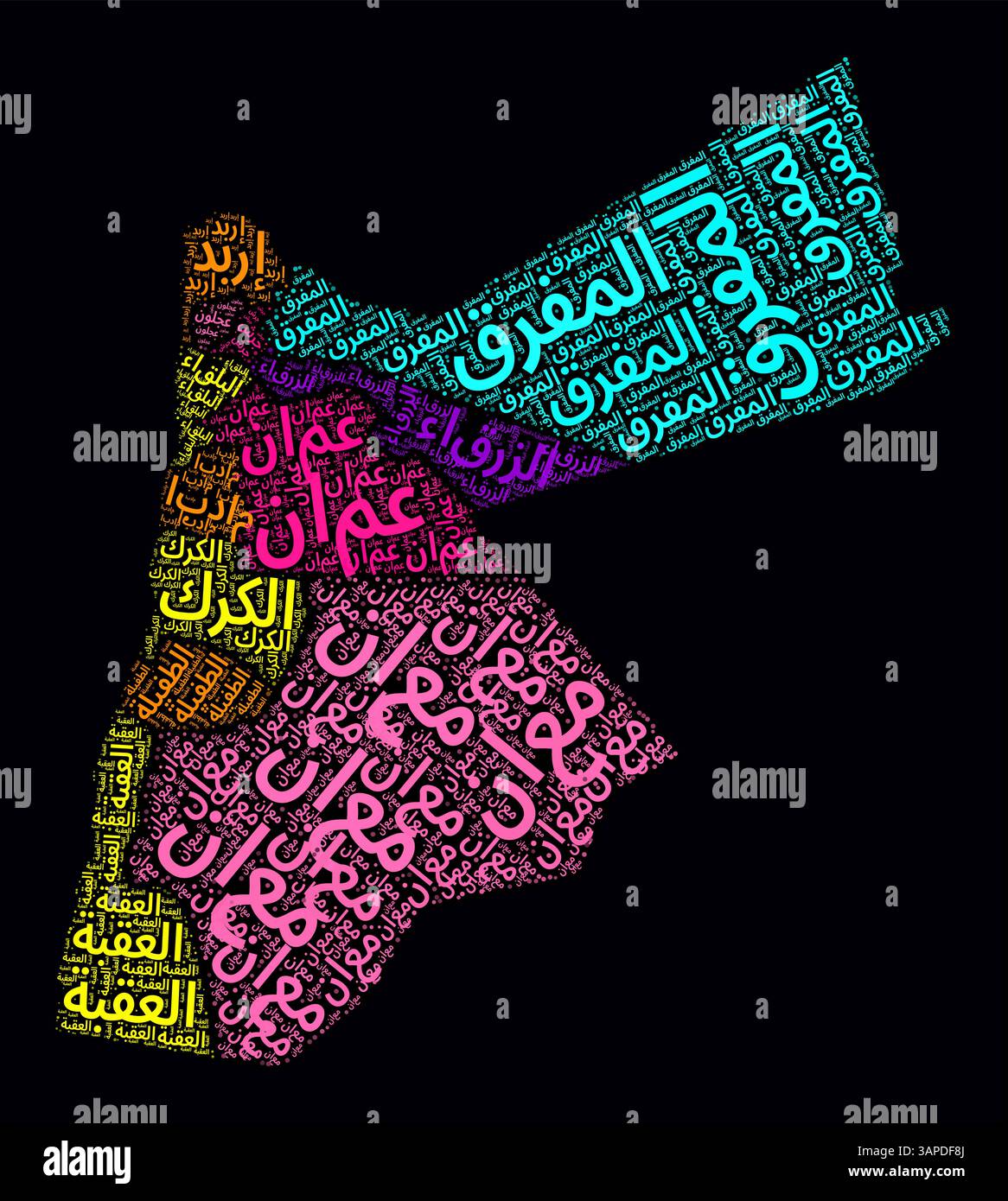 Jordan Regions Word Clouds. Bright neon style design on dark background ...