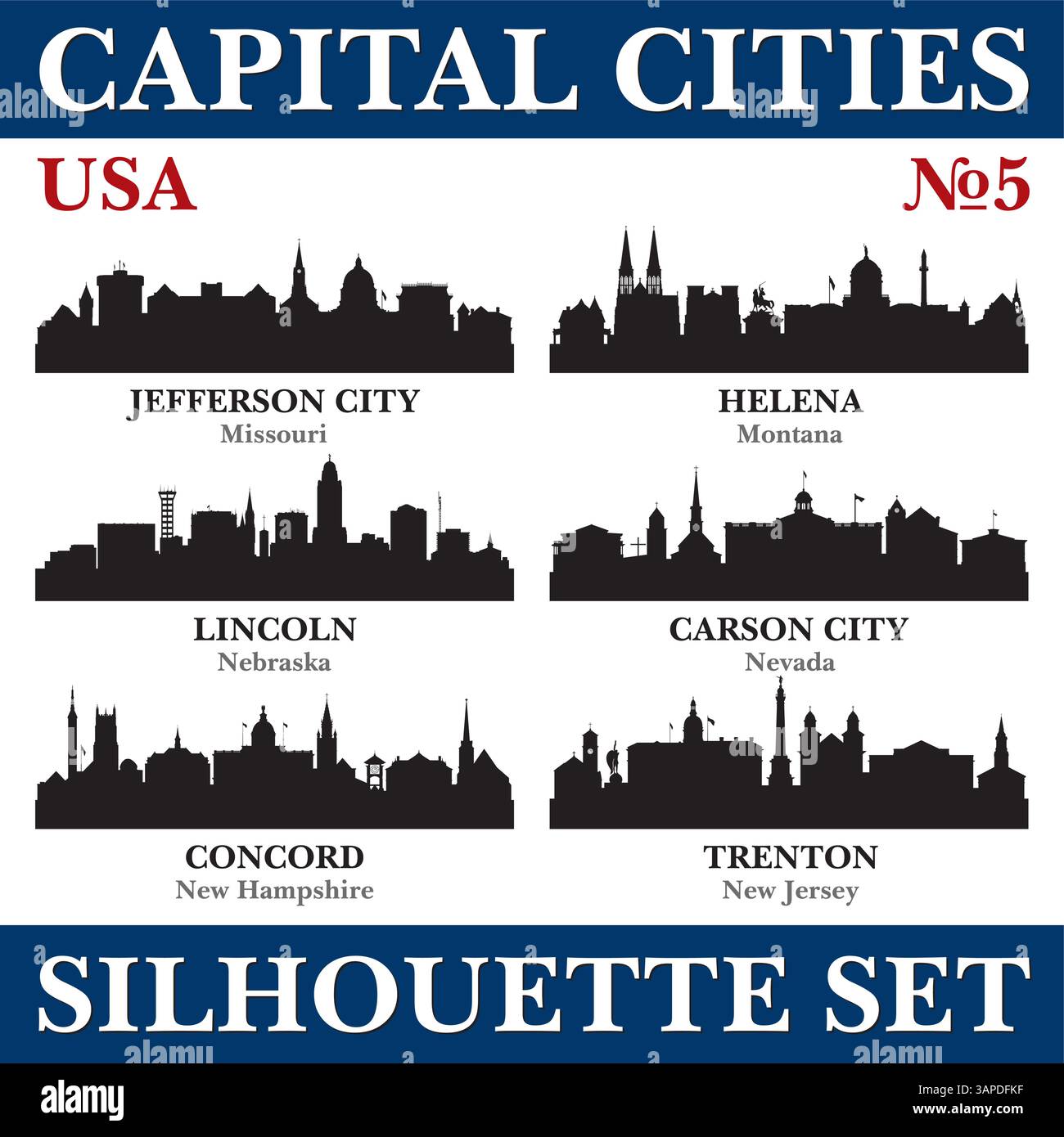 Capital cities skyline set. USA. Part 5. Vector silhouette background ...