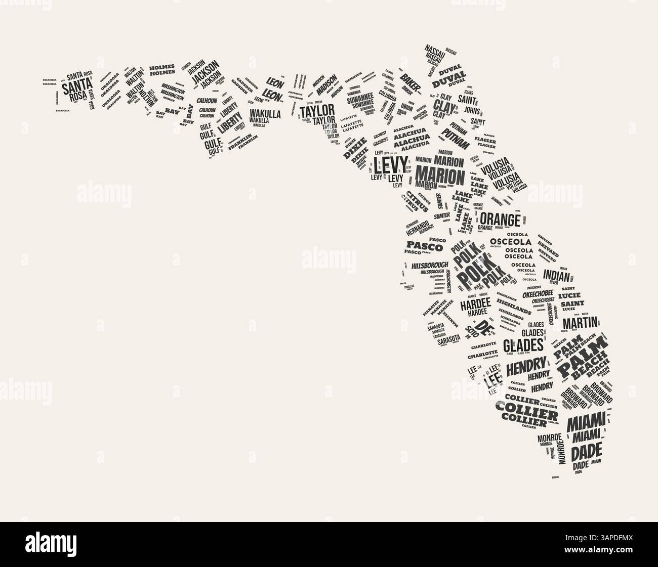 Florida Word Cloud. State with counties division. Florida typographic ...