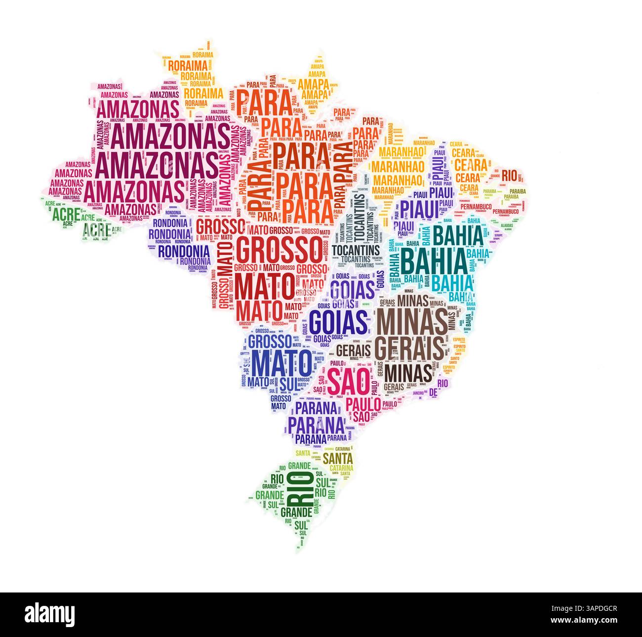 Brazil state word cloud. Country shape design. Brazil colored ...