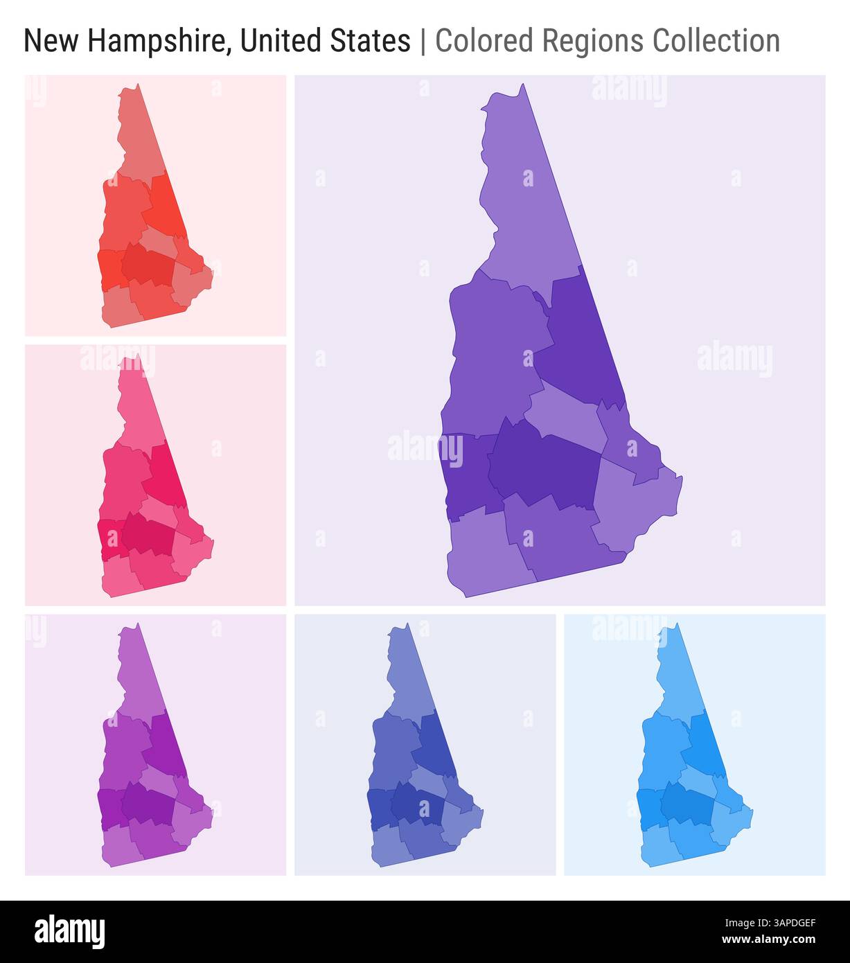 New Hampshire, United States. Map collection. State shape. Colored ...