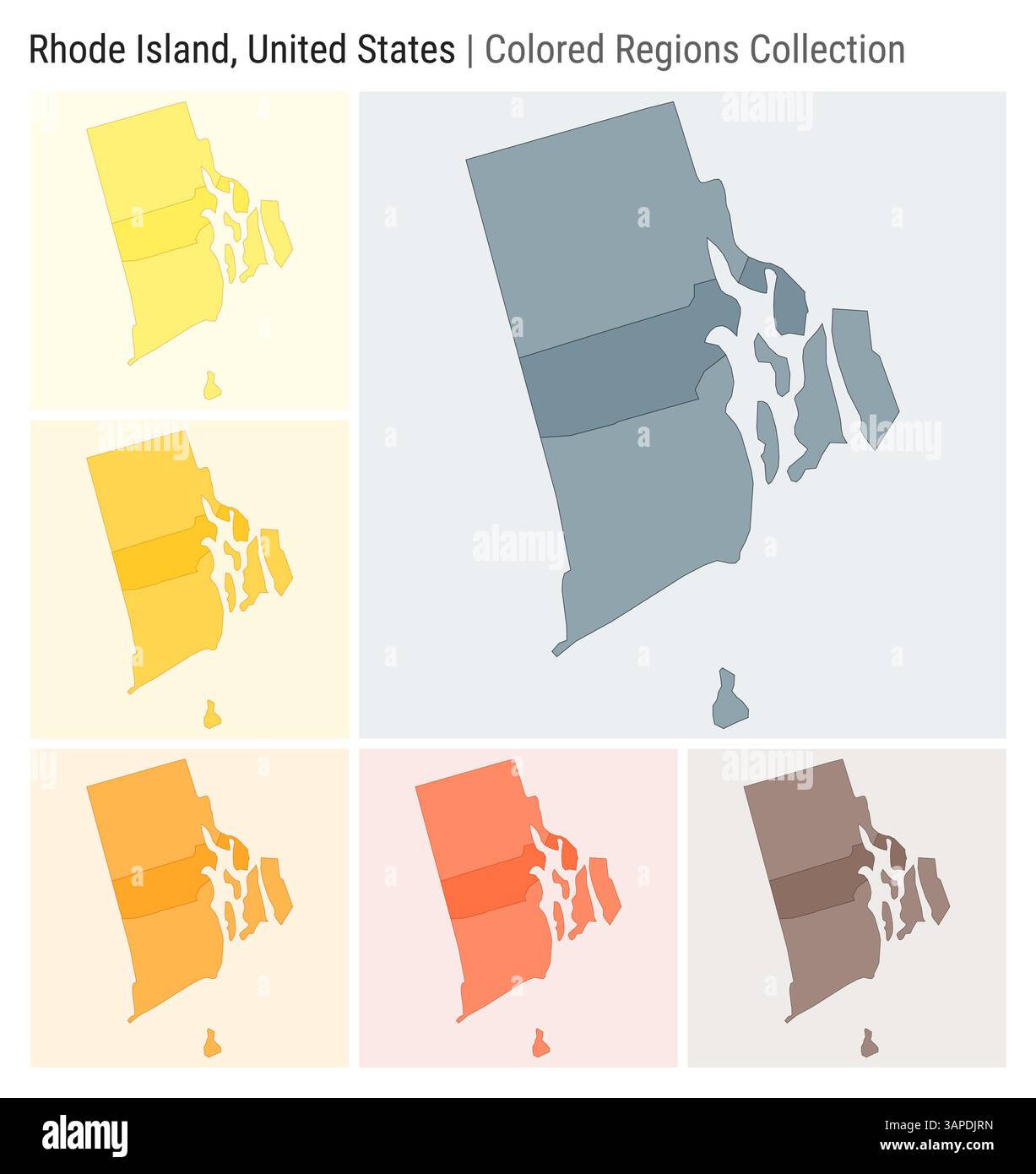 Rhode Island, United States. Map collection. State shape. Colored ...