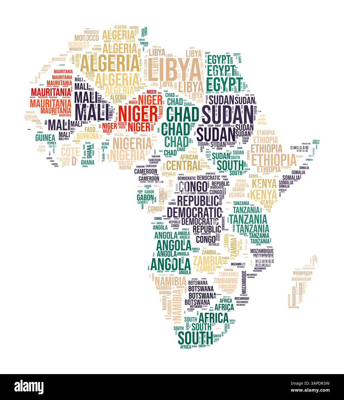 Africa Word Cloud. Continent shape with country division. Africa ...