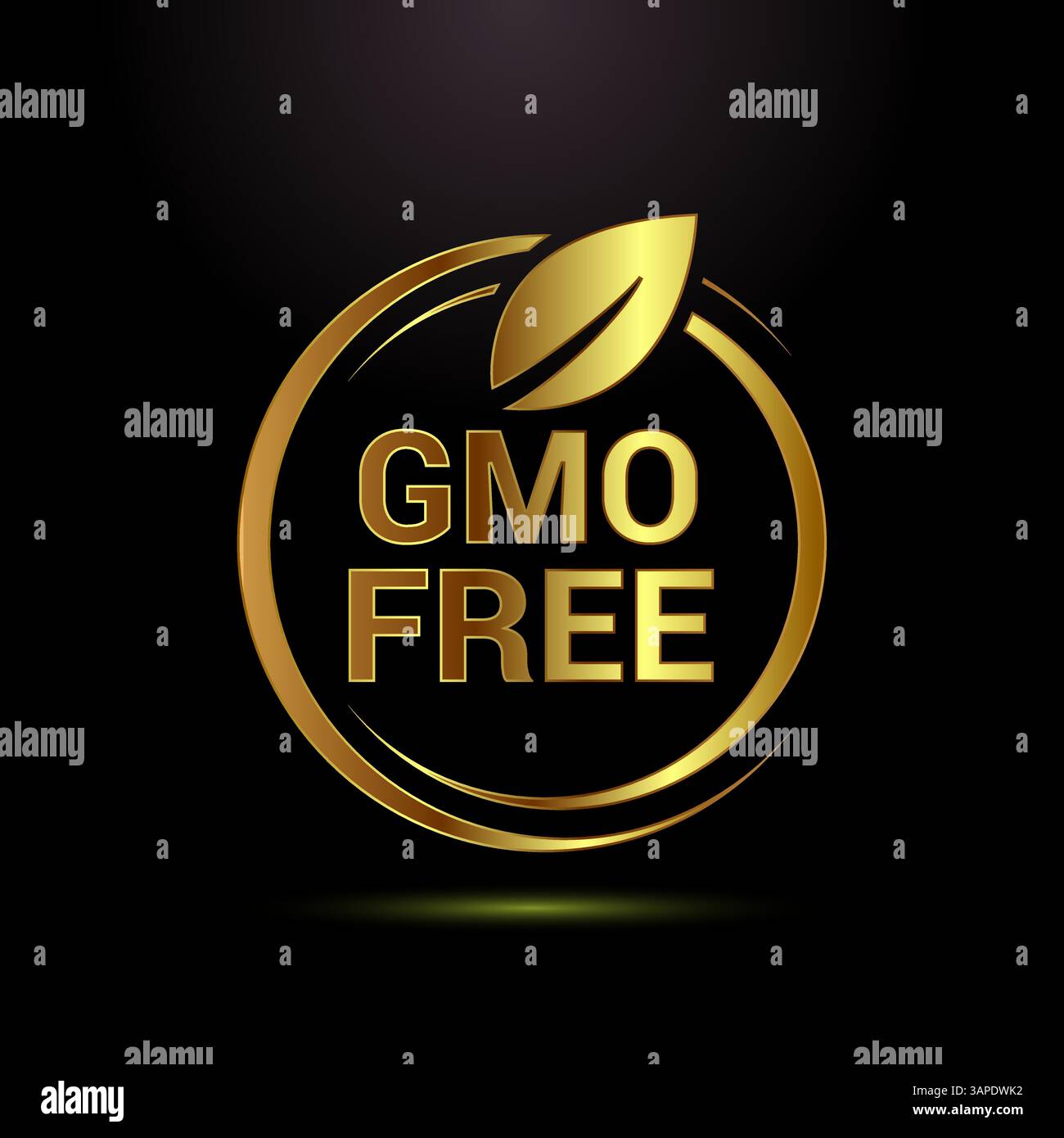 GMO free icon design illustration, Non gmo food label, Organic healthy food sign symbol in gold ...