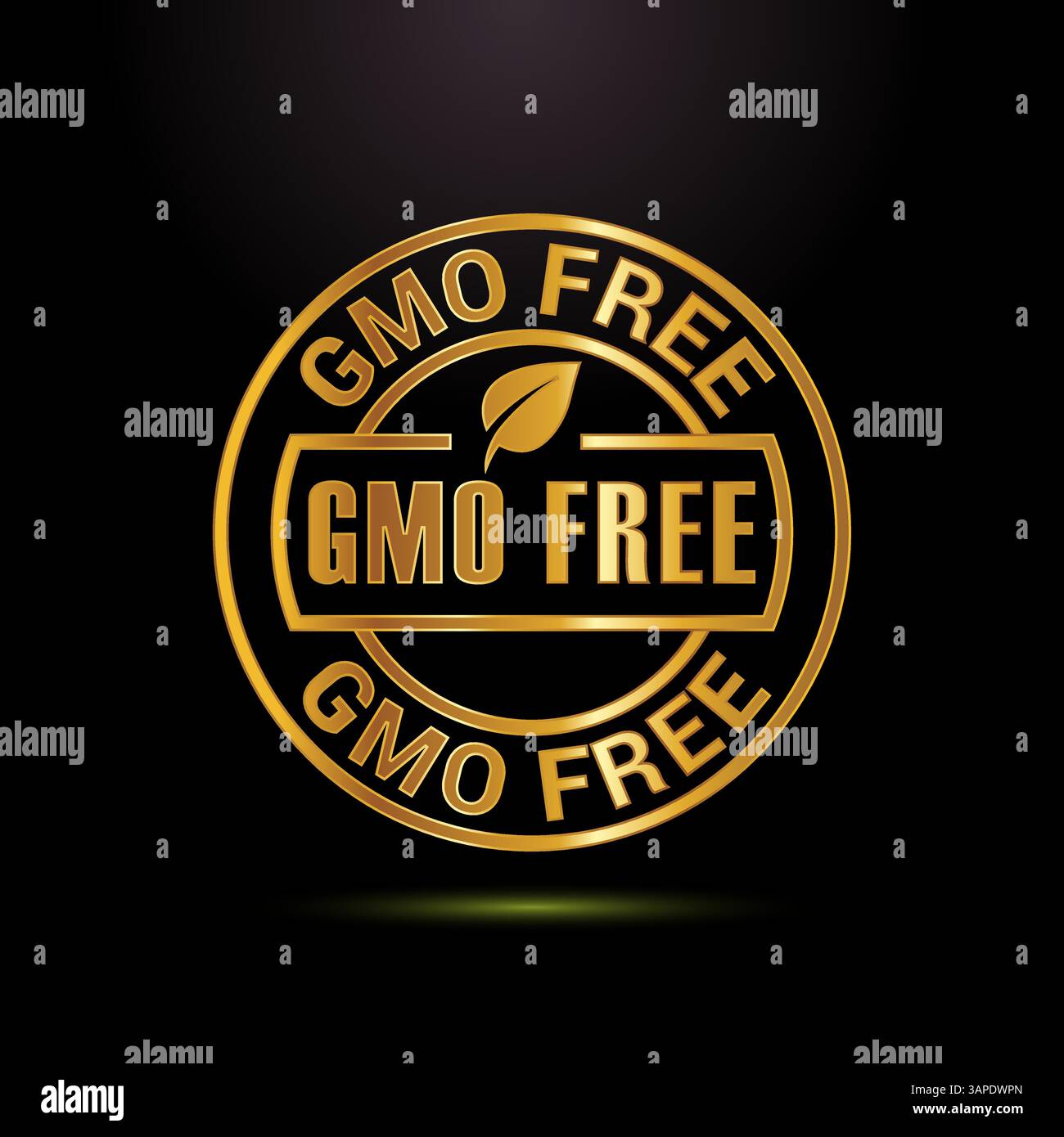 GMO free icon design illustration, Non gmo food label, Organic healthy food sign symbol in gold ...